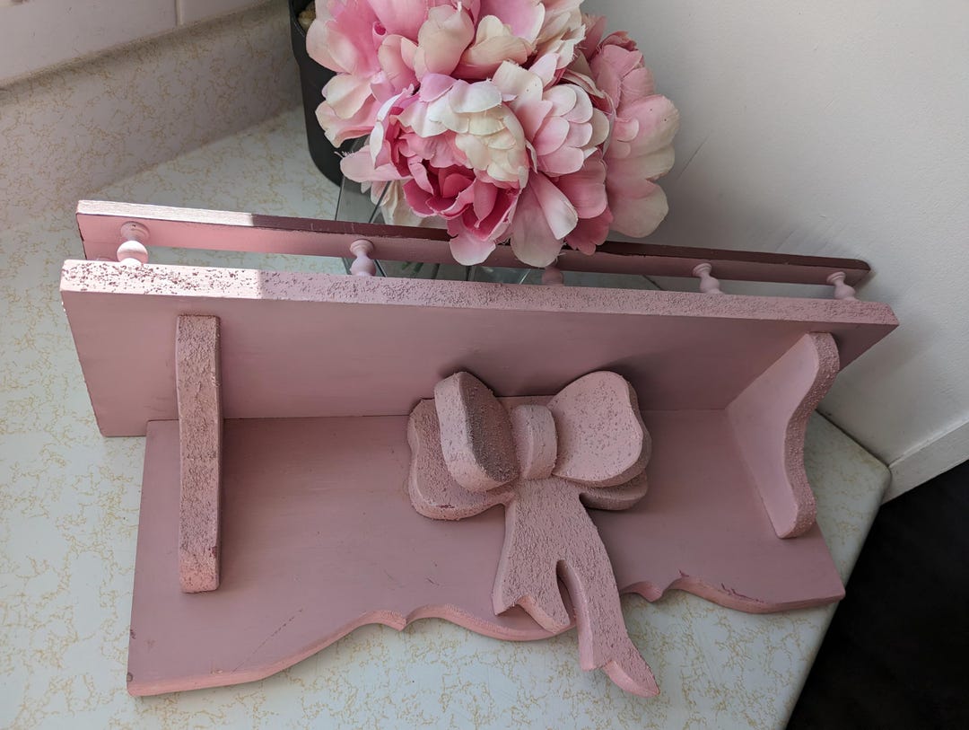 Pink Bow WOODEN SHELF With Added Pink Molded Bow, Wall Decor ...