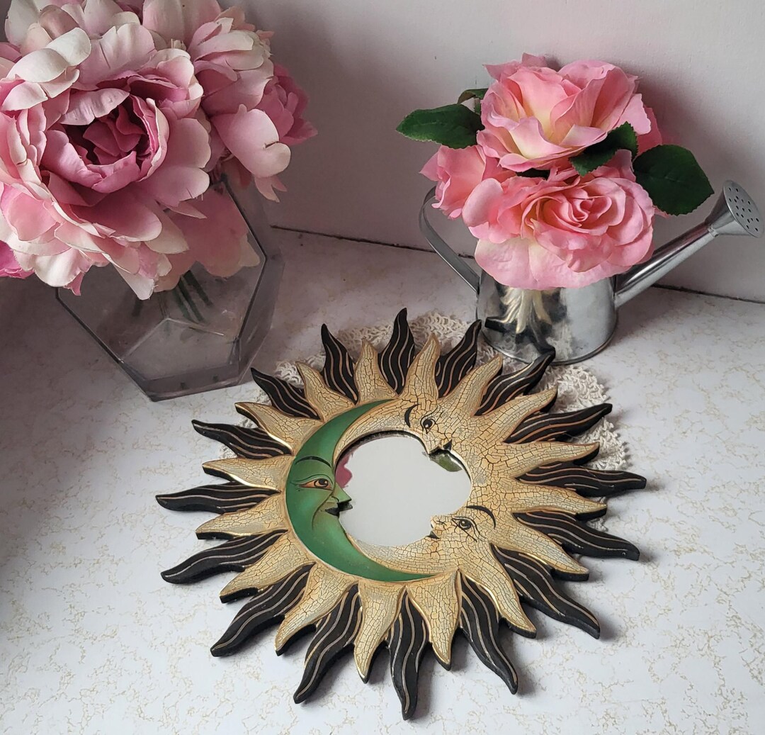 Fabulous 1990s Sun and Moon Zodiac Mirror, Carved Wooden Frame, 90s ...