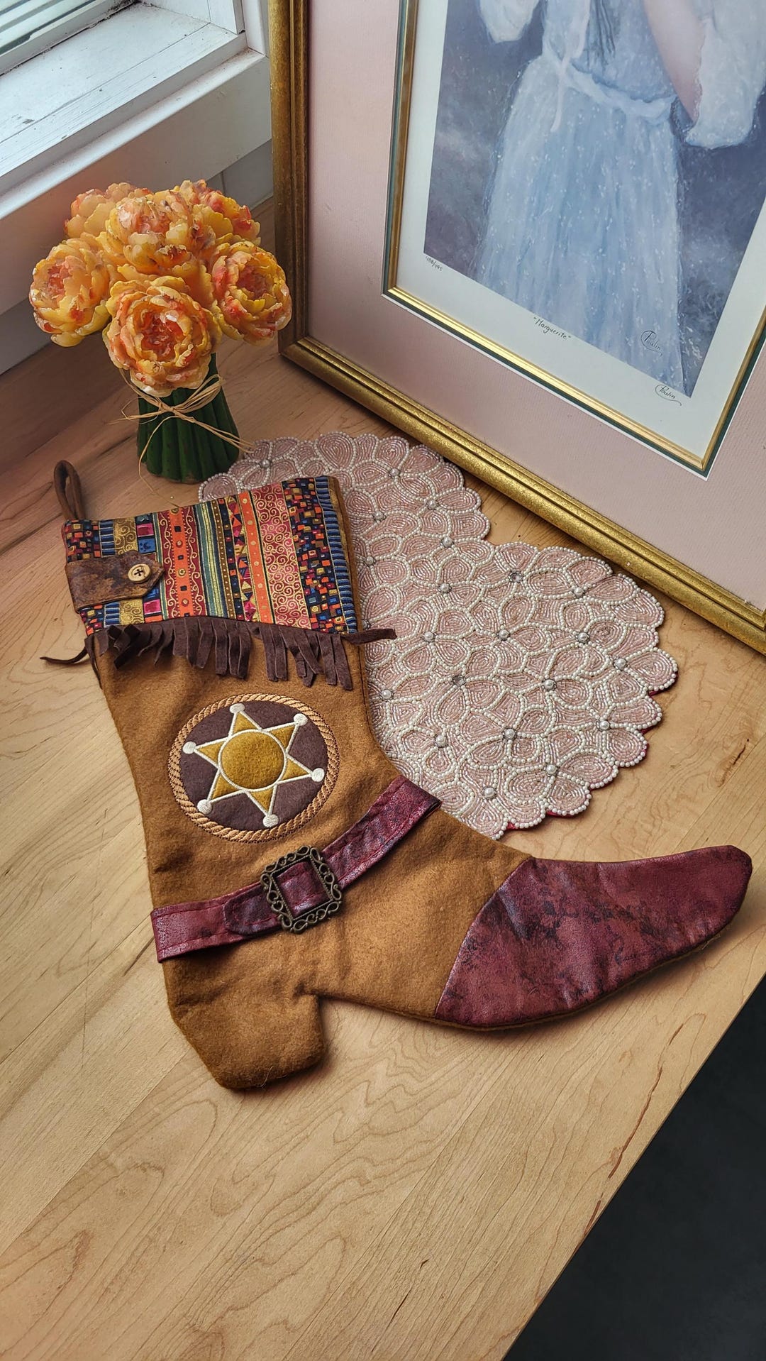 Vintage Fun Cowboy Boot Stocking Western Boot Fringed Christmas ...