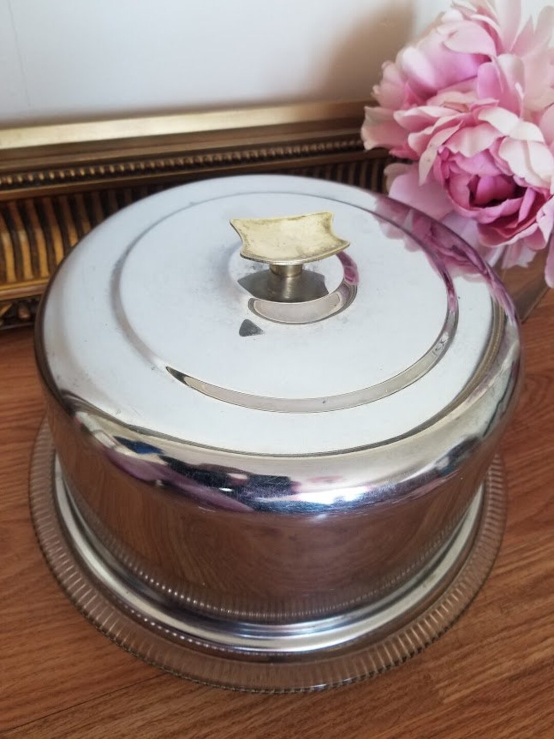 Vintage Cake Saver and Glass Cake Plate, Chrome Cake Keeper From 1950's ...