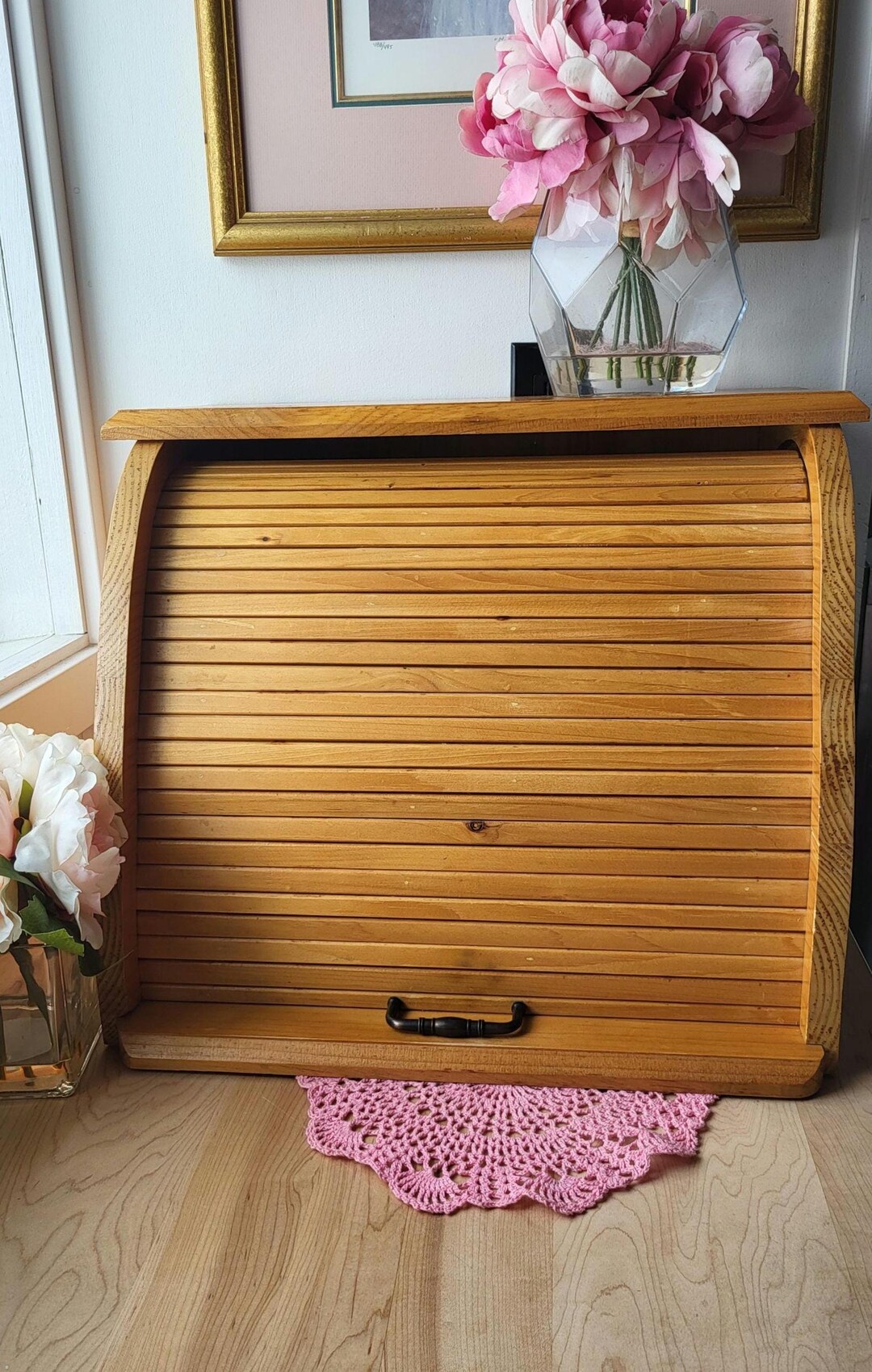 Vintage Wooden Bread Box or Antique Roll up Bread Box. Made in Canada ...