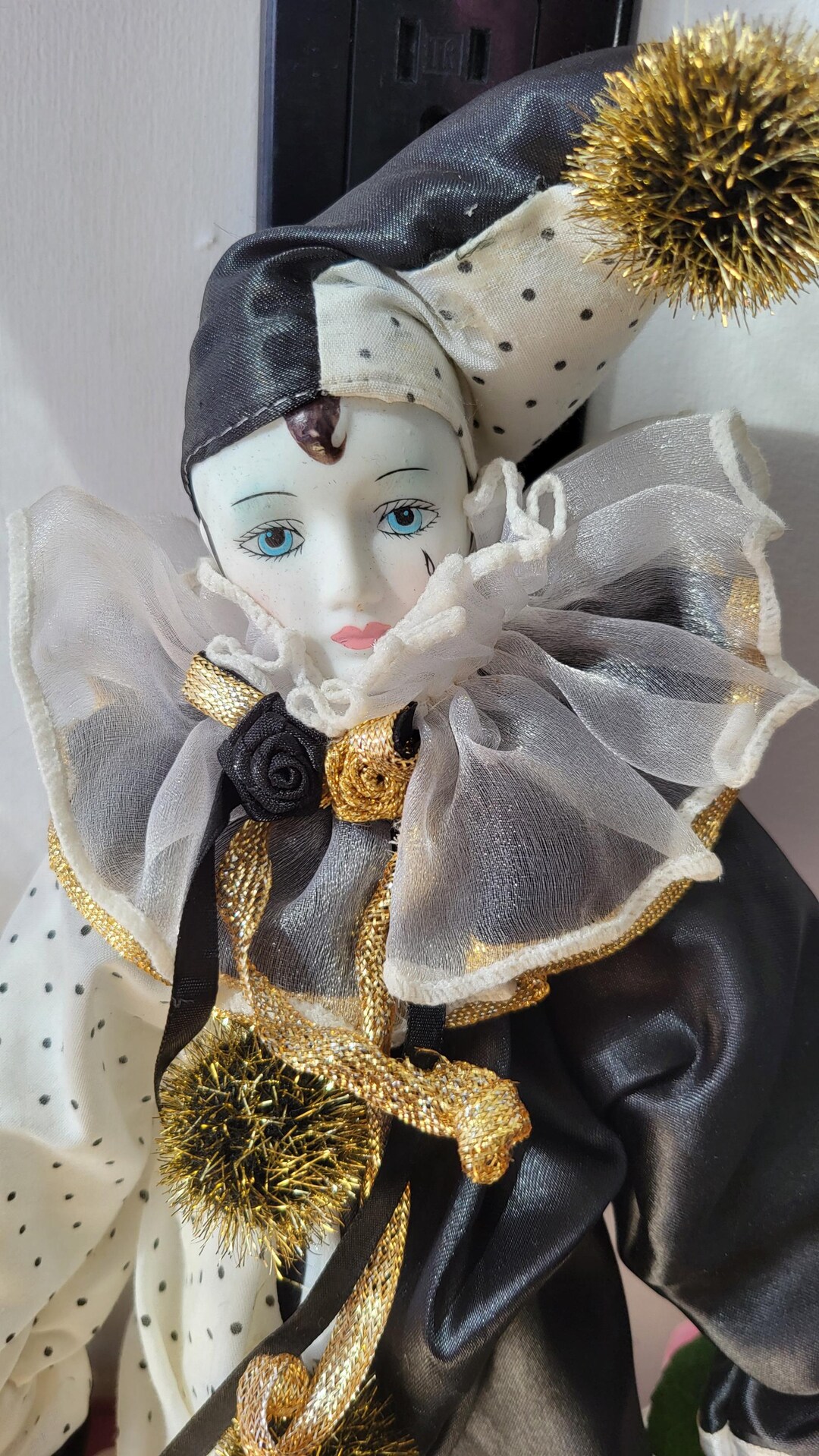Vintage Collectable Pierrot Jester Harlequin Clown Gold White & Black ...