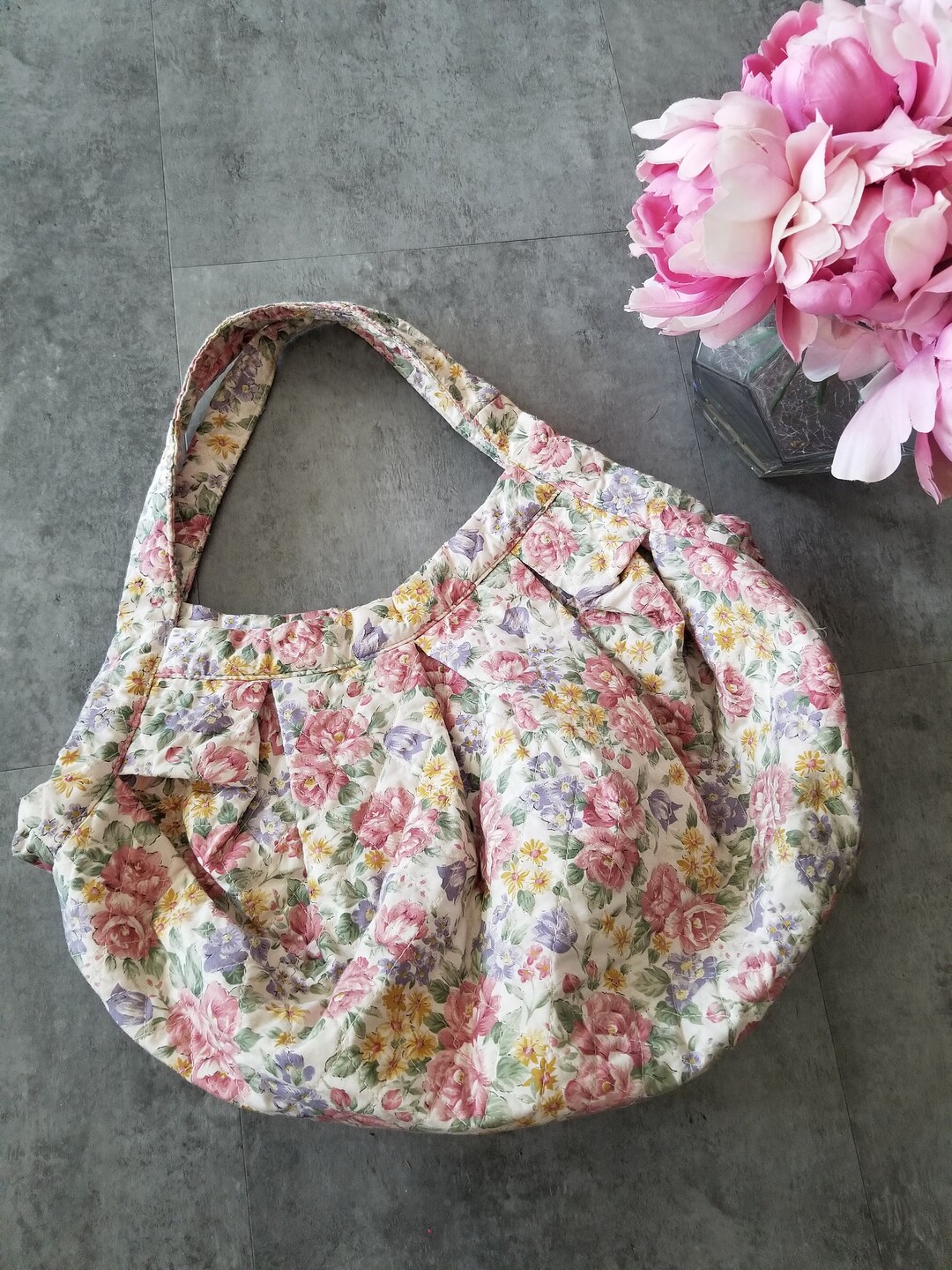 Vintage 90's Granny Floral & Pink Fabric Bag Purse Tote Bag Bag Lover ...