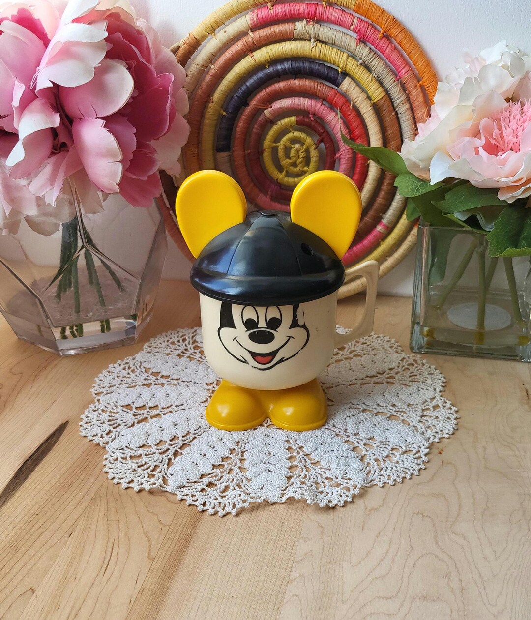 Vintage Mickey Mouse Plastic Cup With Ear Lid Walt Disney. With Straw ...