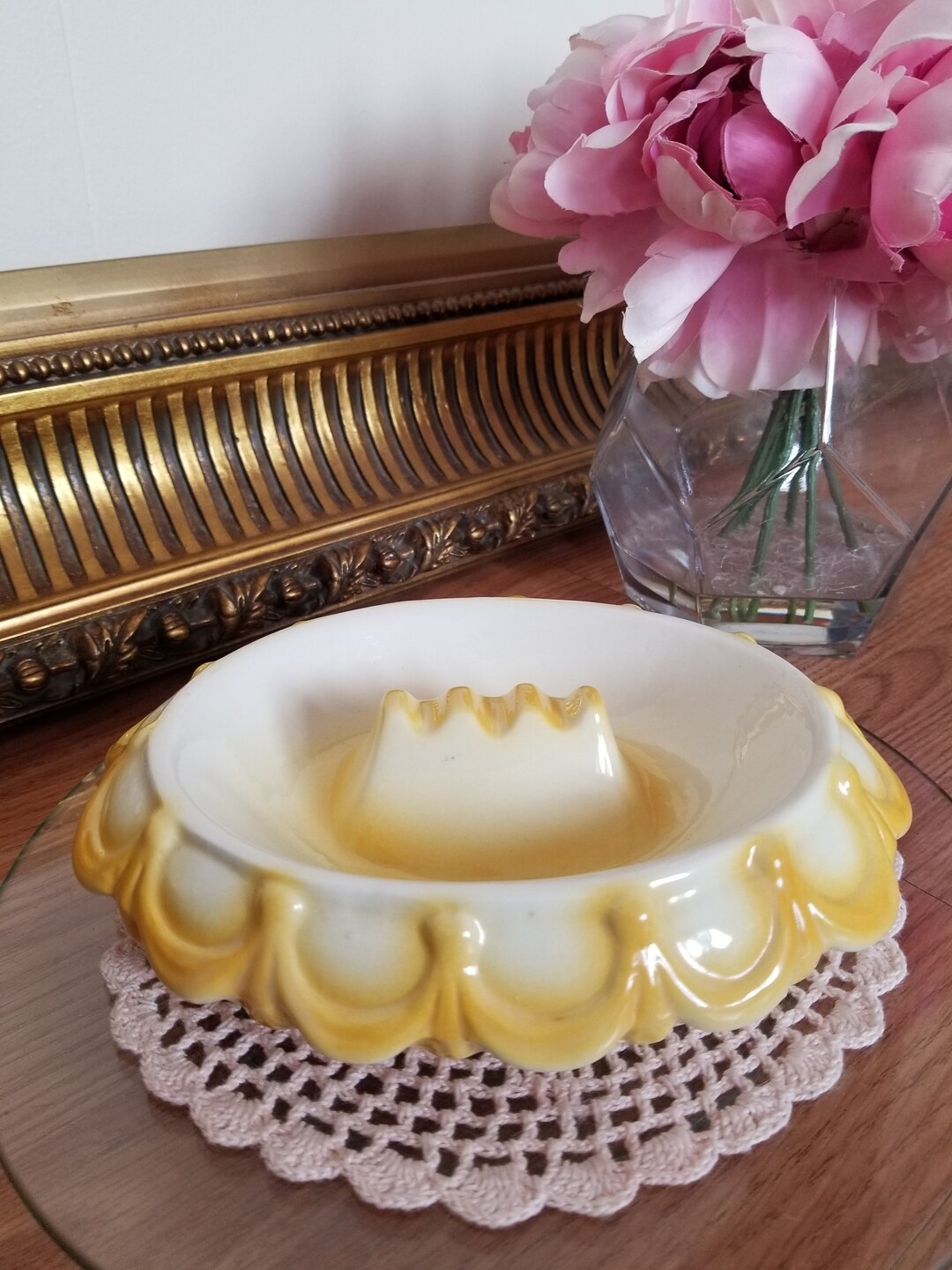 Vintage Cream & Yellow Ceramic Glazed Handmade Ashtray Unique Creation ...