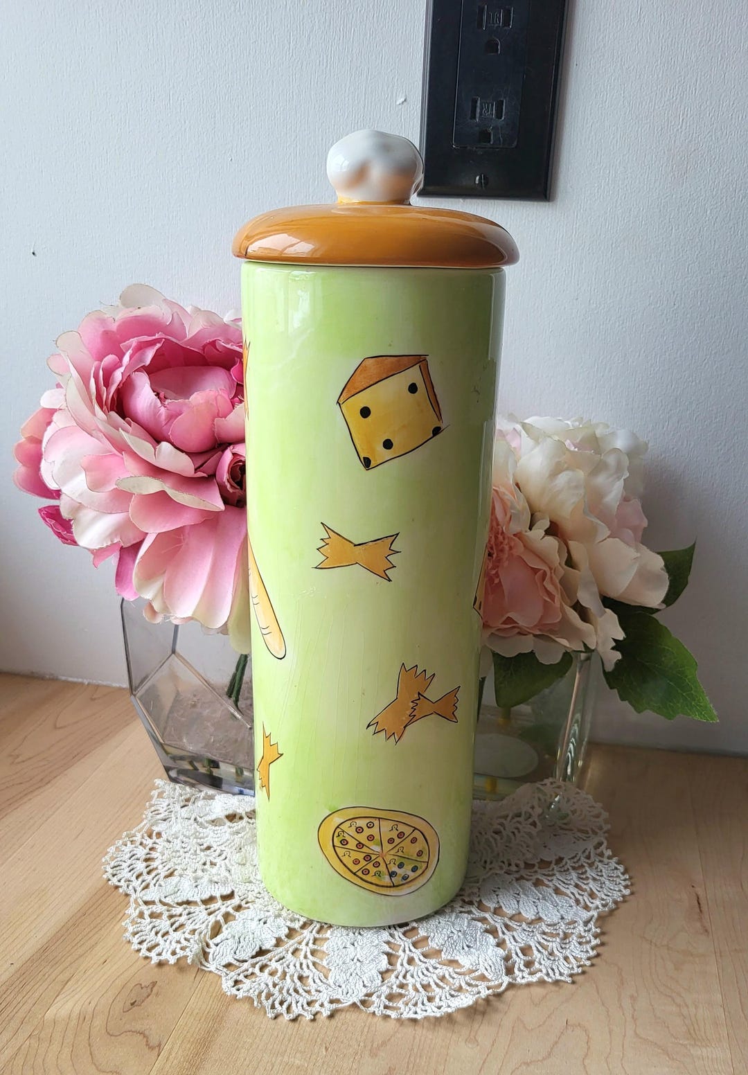 Vintage Pasta Canister Porcelain Ceramic Painted Spaghetti Storage ...