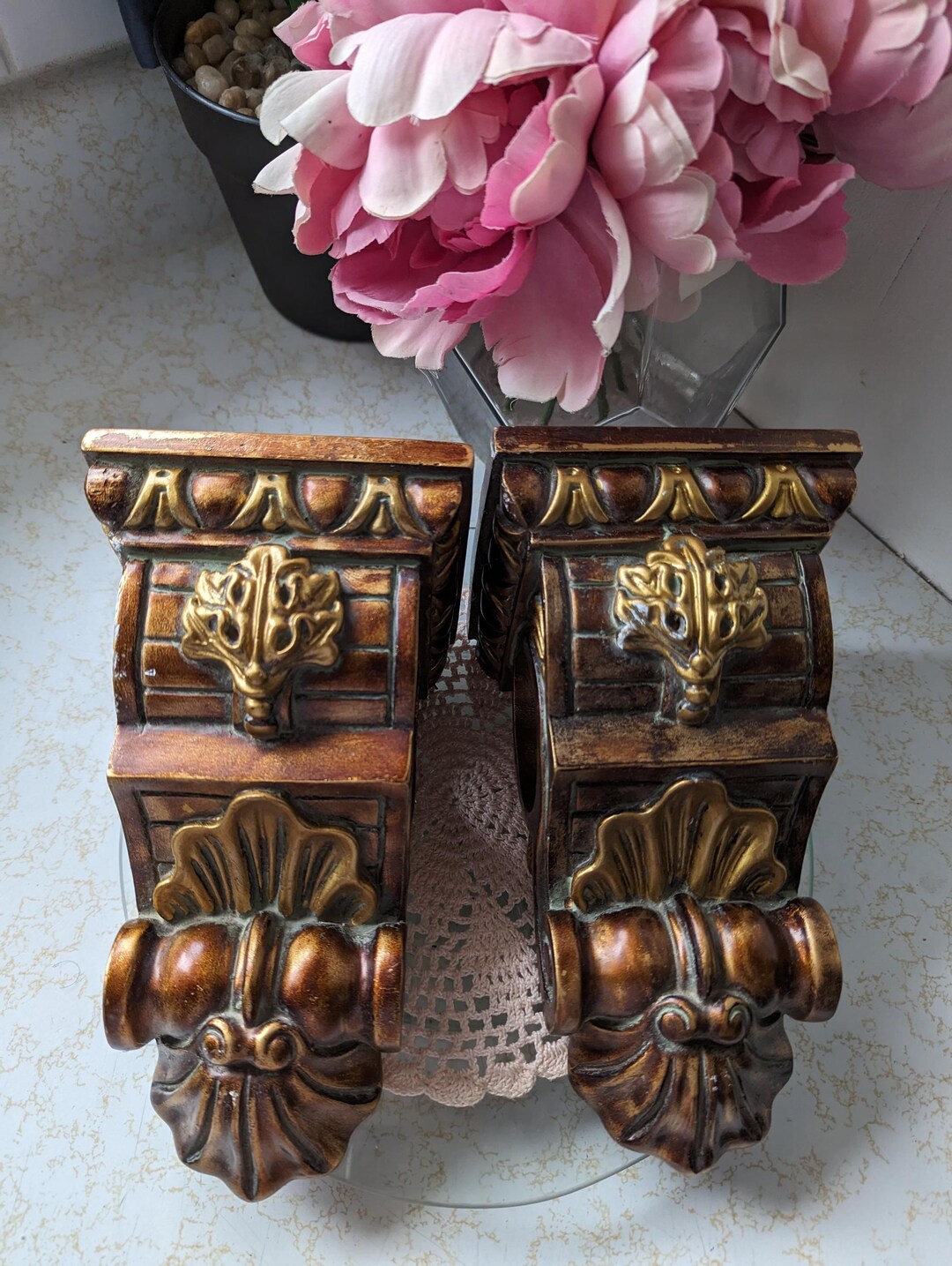 Vintage 7.75"t Curtain Rod Brackets, Scarf Holders,2 Drapery Brackets ...