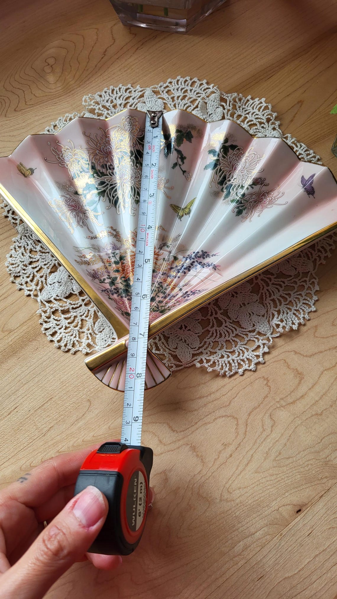 Japanese Porcelain Fan Dish Marked Kyoto Butterflies, Peonies, Gilt ...