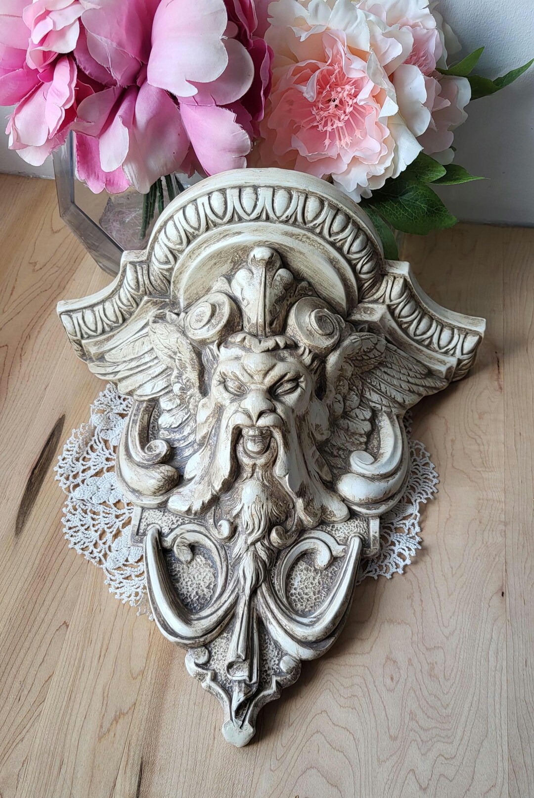 Vintage Gargoyle Mythical Shelf Wall Plaque Pan Green Man Medieval ...