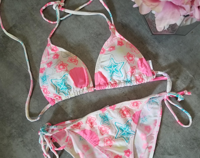 Vintage Deadstock Y2K Bikini B Split Size Medium Star Flower Pattern ...