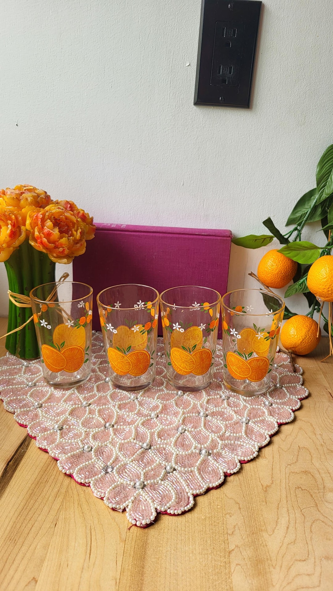 Vintage 4 Breakfast Glasses Morning Star Drawing Small Orange - Etsy