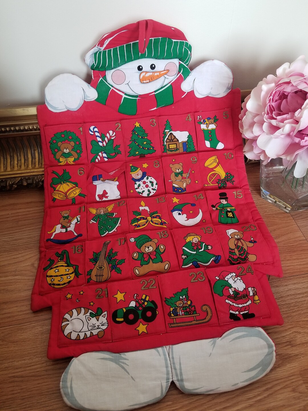 Vintage Countdown to Christmas Fabric Advent Calendar Snowman Retro ...