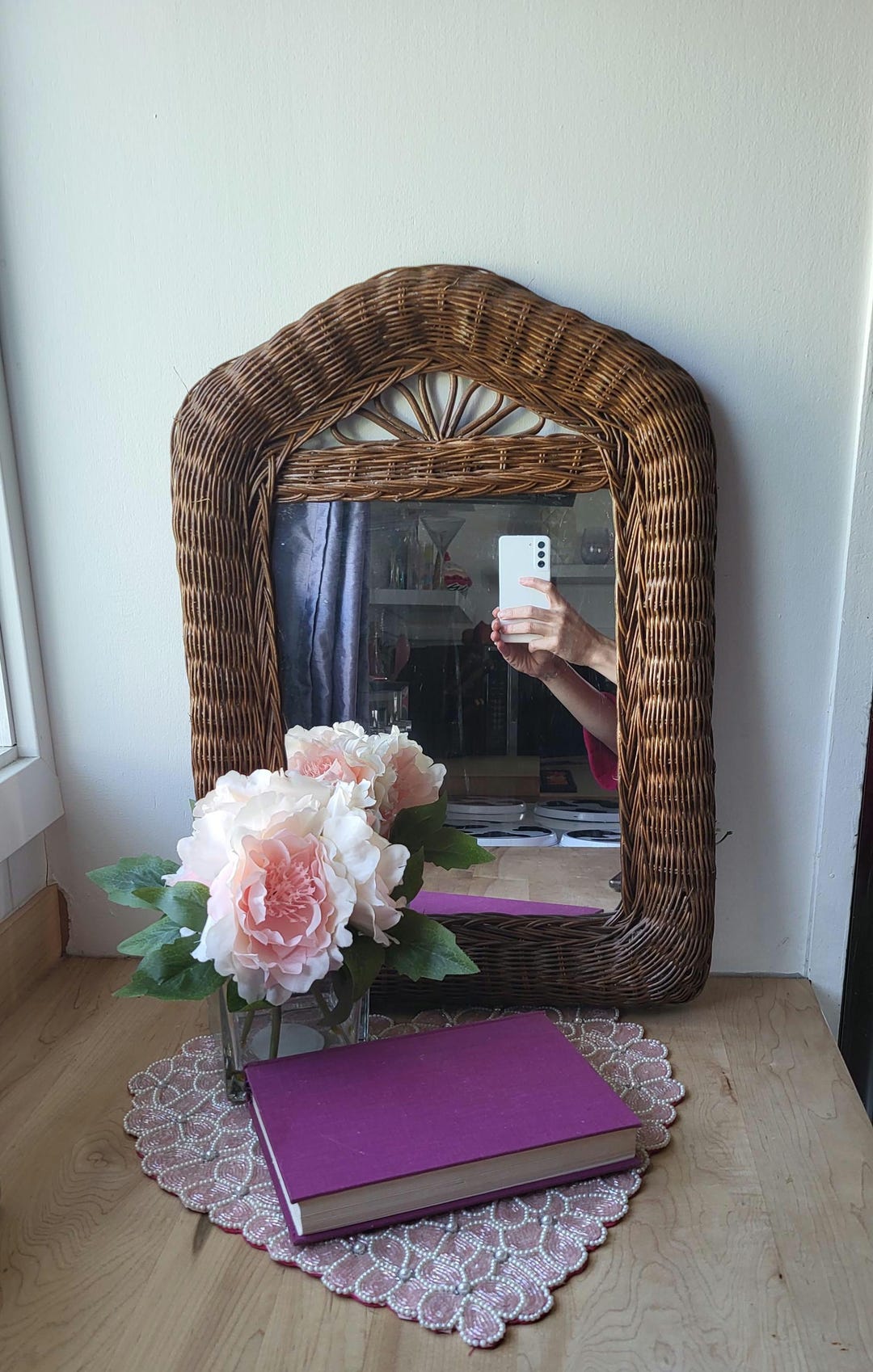 Vintage Wicker Mirror Rattan Mirror Arched Mirror Tabletop Mirror MCM ...