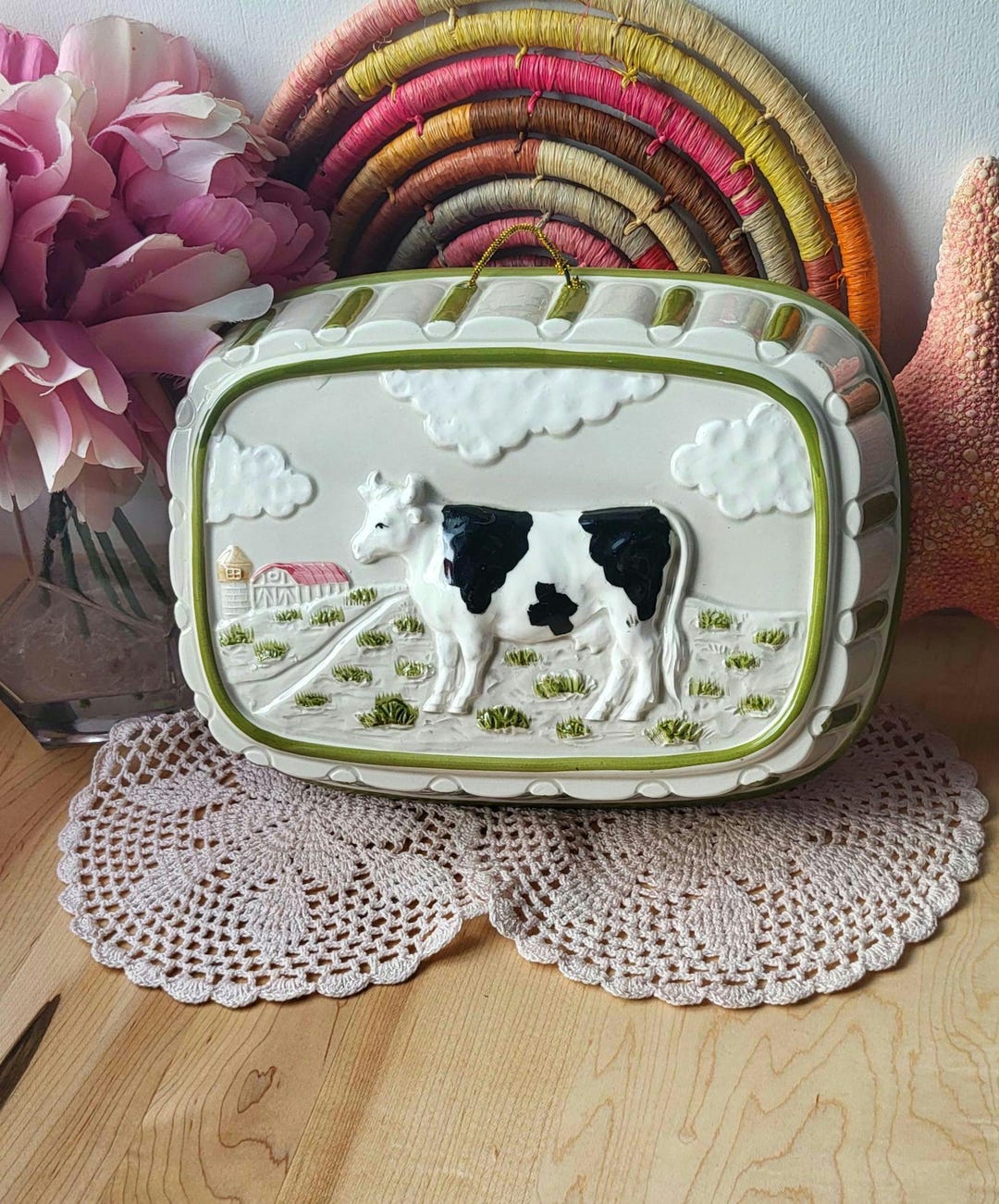 Vintage Colorful Kitchen Decor Ceramic Milk Cow Mold. Farm Themed ...