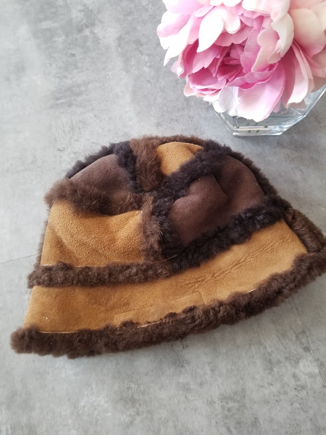 Vintage Veronique D'aragon Sheepskin Patchwork Bob Hat Winter Hat Size ...