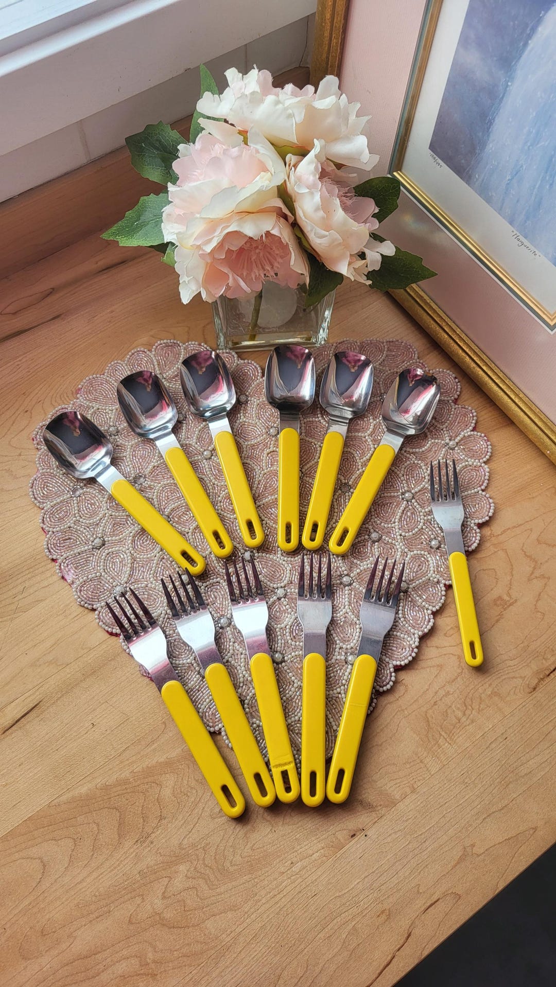 Vintage Yellow Space Age Plastic Handles Stainless Flatware Vintage ...