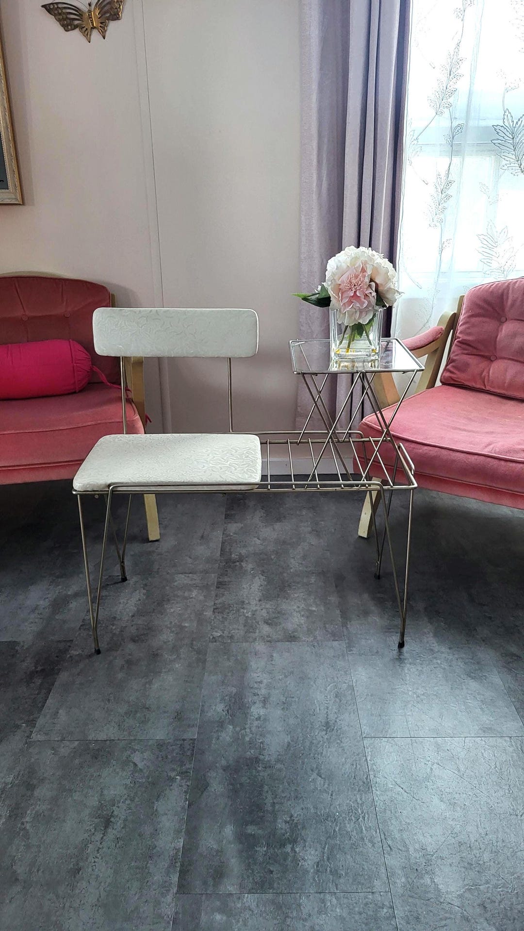 Vintage MCM Atomic Era- Metal Telephone Table Bench- Circa 1950-1960s ...