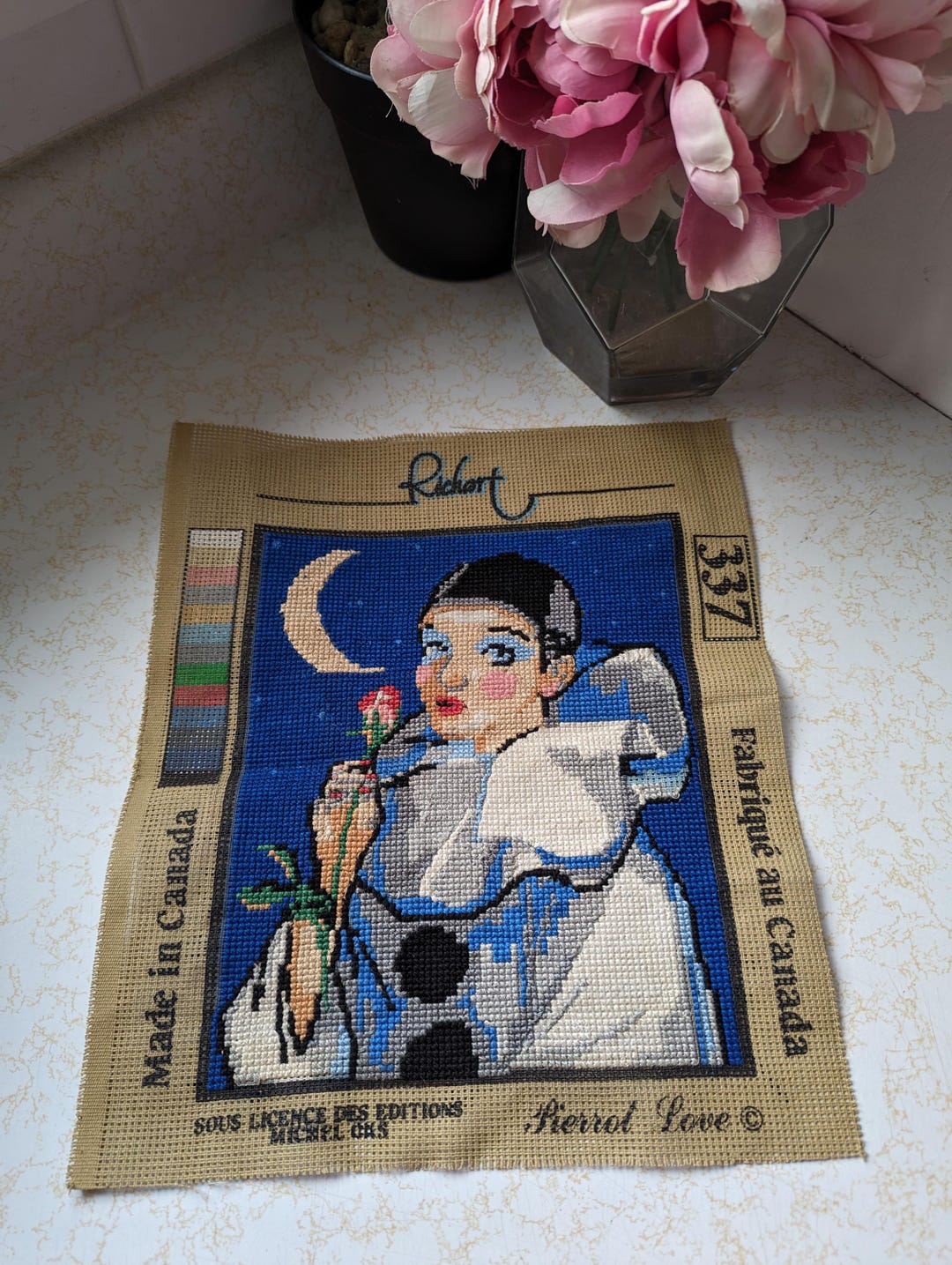 Vintage Needlepoint, Vintage Clown Tapestry Pierrot Finished Canvas ...