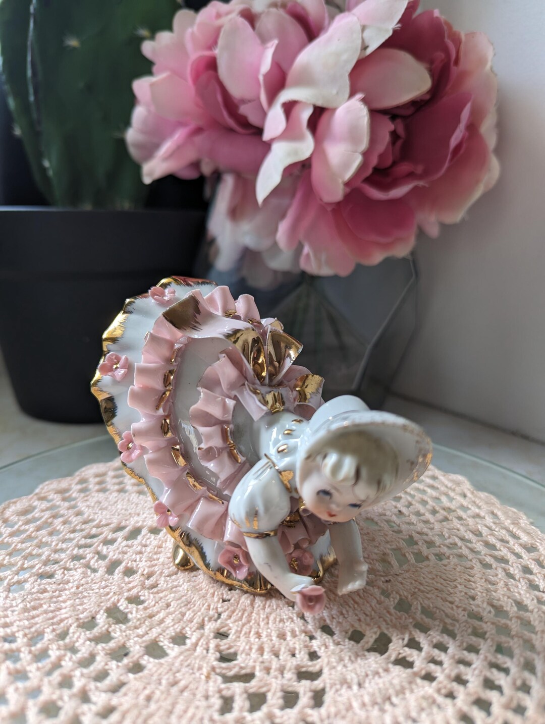 Vintage Lefton Figurine KW1412 Bloomer Girl Vintage Geo Z Lefton Signed ...