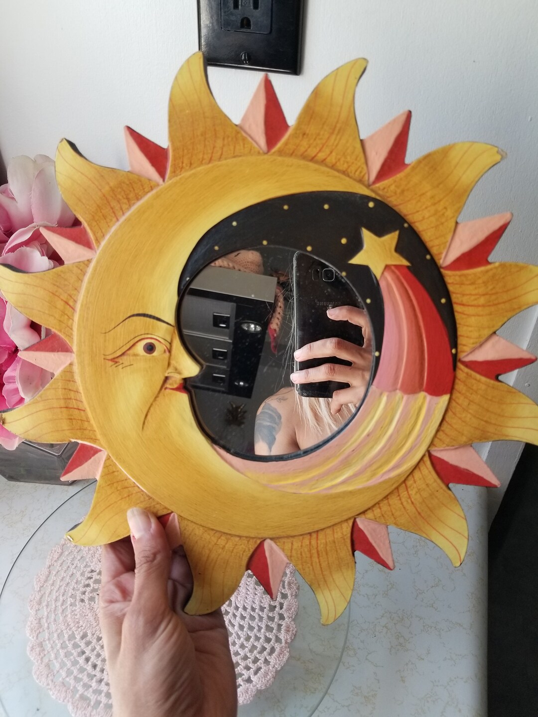 Vintage 90s Sun Moon & Stars Mirror Wall Hanging Celestial Reflective ...