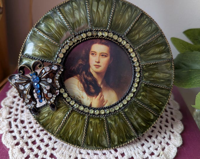 Vintage Small Round Enameled Metal Frame, Vanity Table Frame, Ornate ...