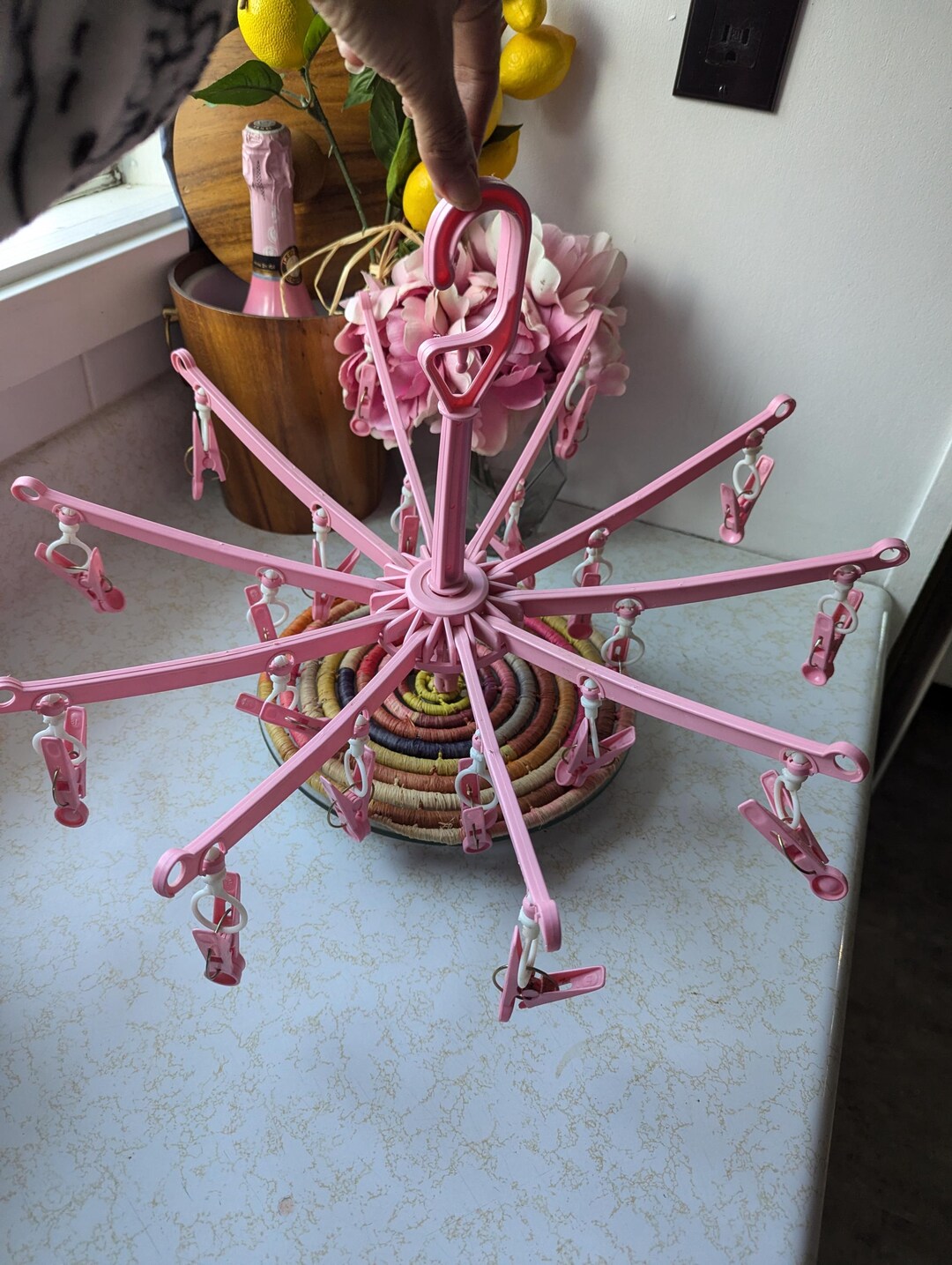 Vintage Pink Clothes Drying Rack Folding Collapsible Arms Laundry ...