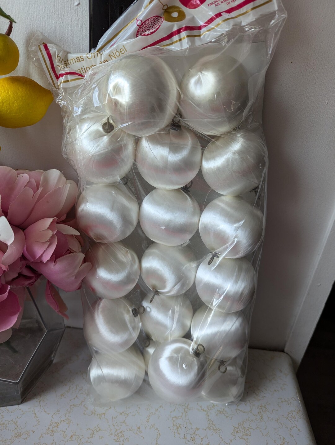 17 White Satin Ornaments, Styrofoam Ball Ornaments, Unbreakable, White ...
