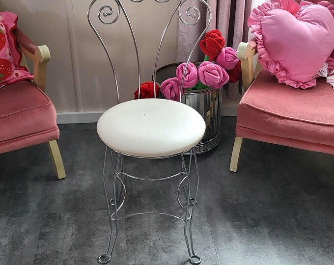 Vintage Art Deco Metal Vanity Chair, Dressing Table Chair, Boudoir ...