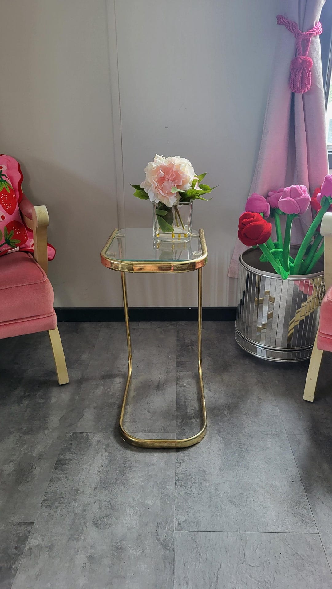 Vintage 1980's Cantilevered Gold Metal and Glass Side Tables. - Etsy