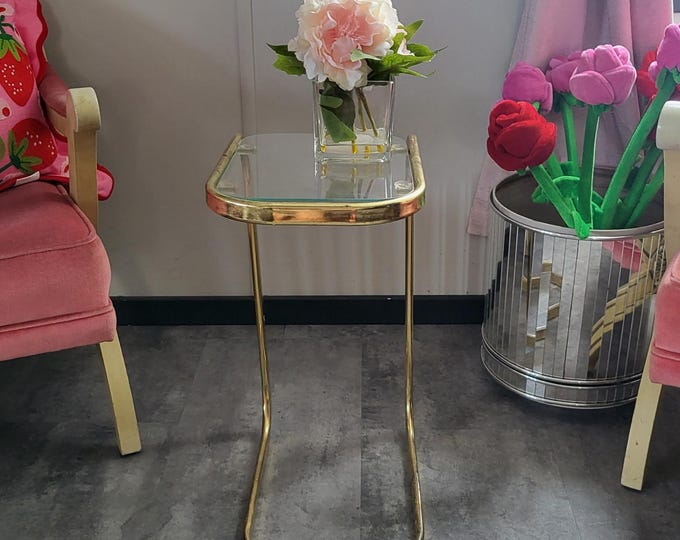 Vintage 1980's Cantilevered Gold Metal and Glass Side Tables. - Etsy UK