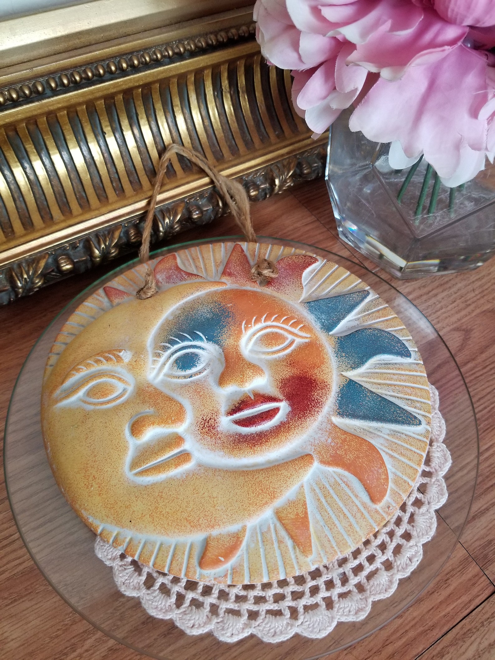 Vintage Terra Cotta Sun & Moon Wall Hanging - Etsy
