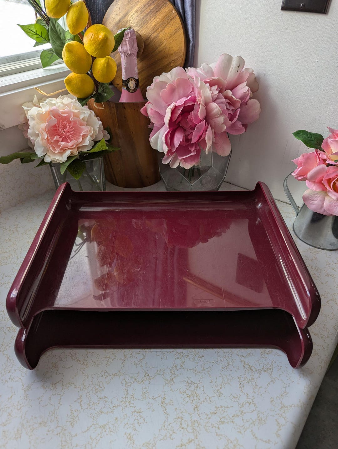 RARE 80s Elfon Office Tray Set Stackable Burgundy Office Trays 1980s ...