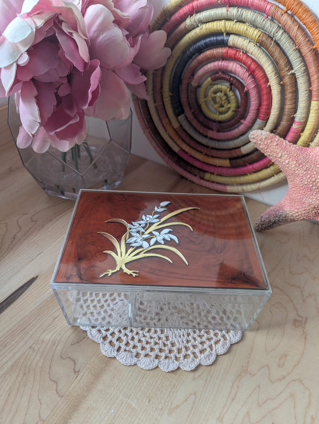 1970s Faux Tortoise Shell Makeup Box With Mirror Acrylic Box, With Faux ...