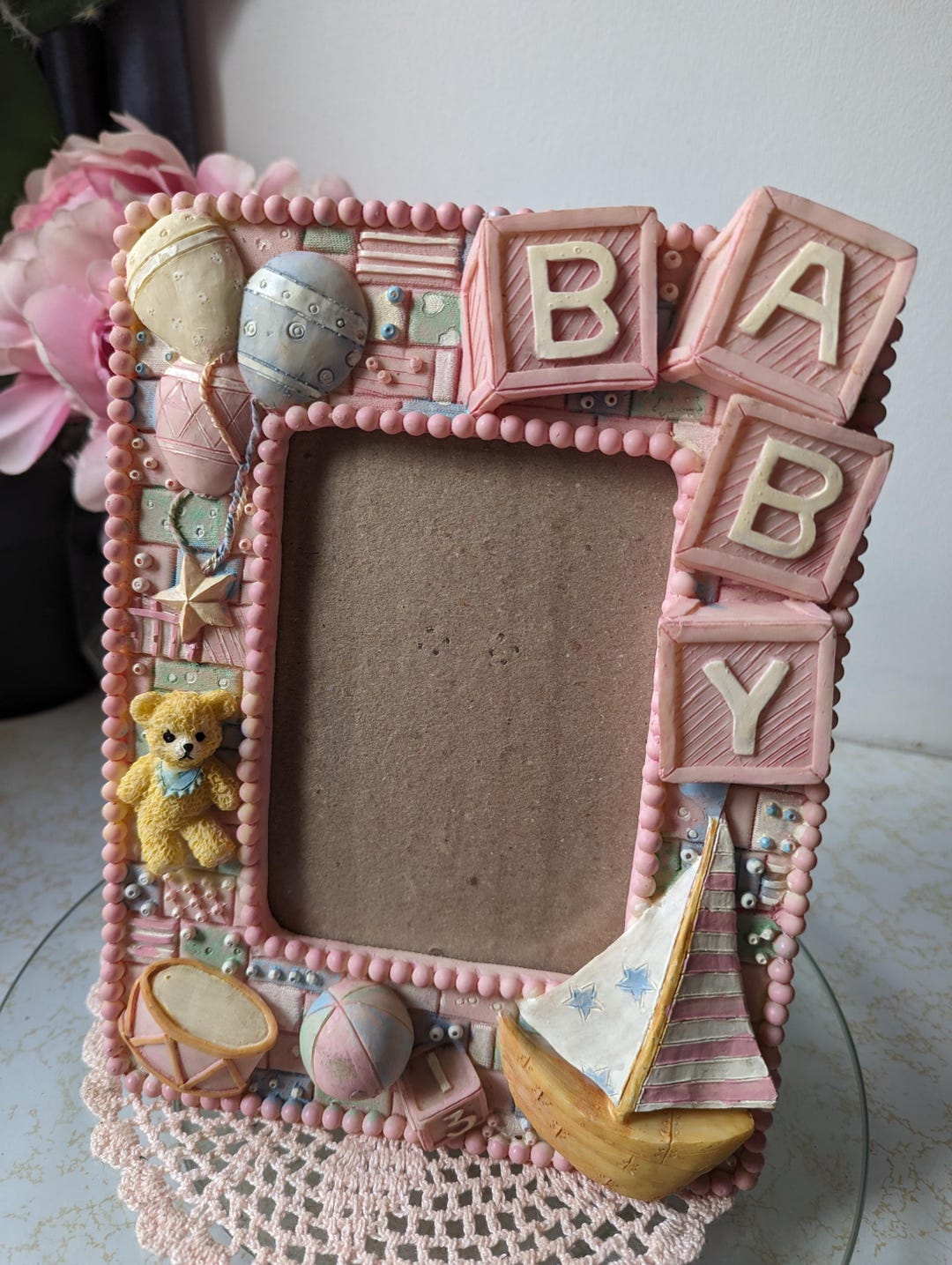Vintage Pink Baby Resin Picture Photo Frame Baby Frames 5"x6" Picture ...