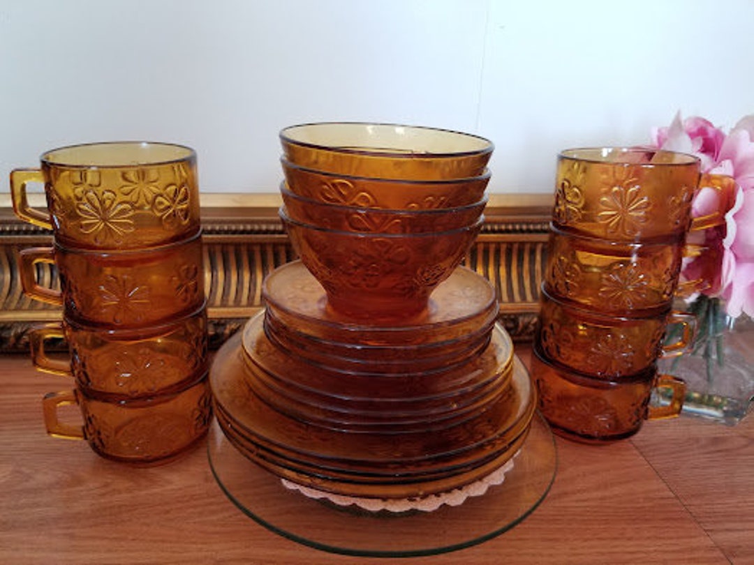 Vintage Amber Daisy Flower Service De Vaisselle De 12 Assiettes / 4 ...