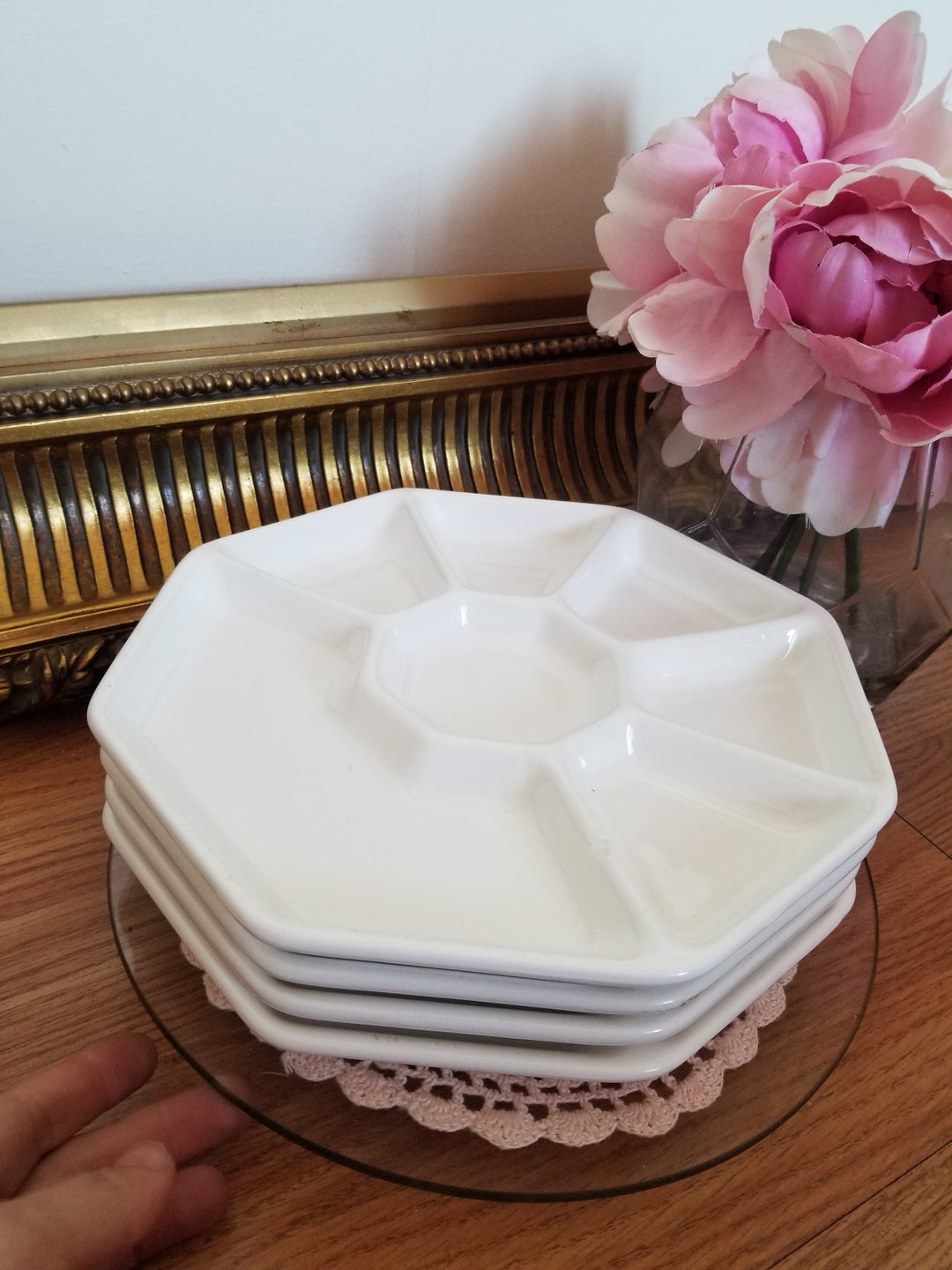 White Octogonal Vintage Fondue Plates Set of 4, Made in Japan, Division ...