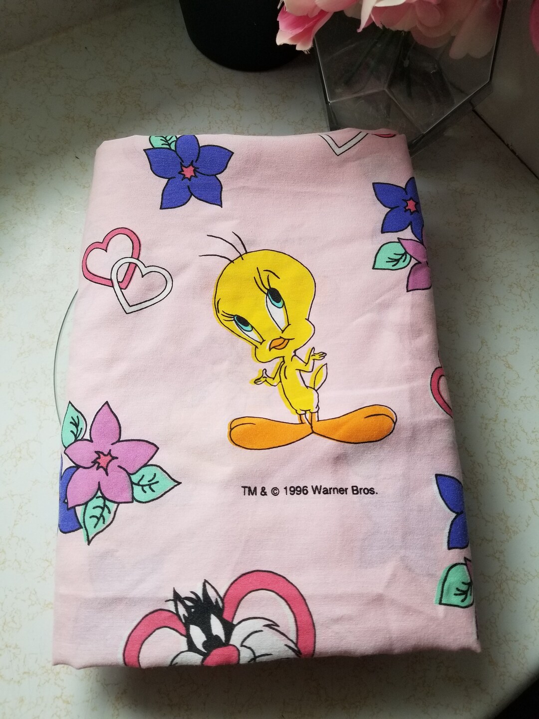Vintage 1996 Pink Warner Bros Tweety Bird Looney Tunes Flat Twin Bed ...