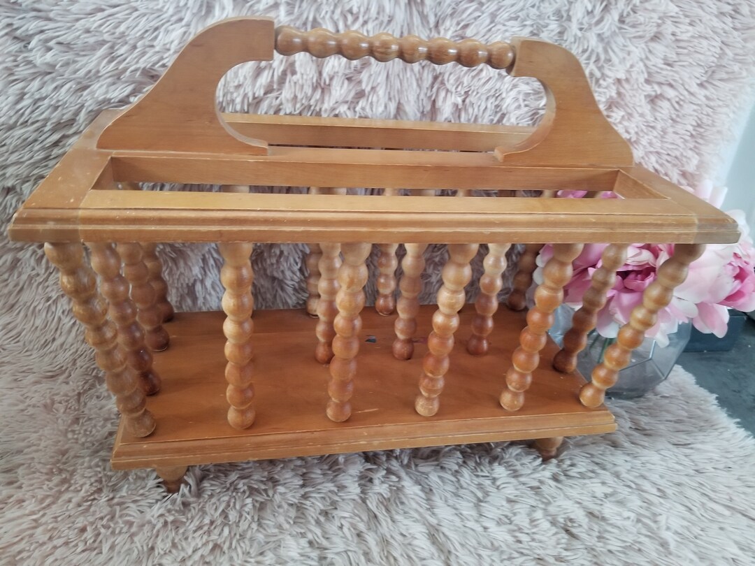 Vintage Large Solid Wood Magazine Rack With Handle - Etsy