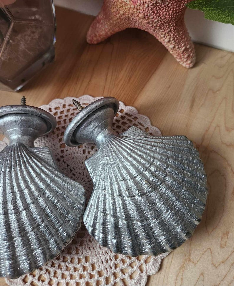 Vintage Solid Silver Color Metal Shell Decorations Fillials. Set of 2 ...