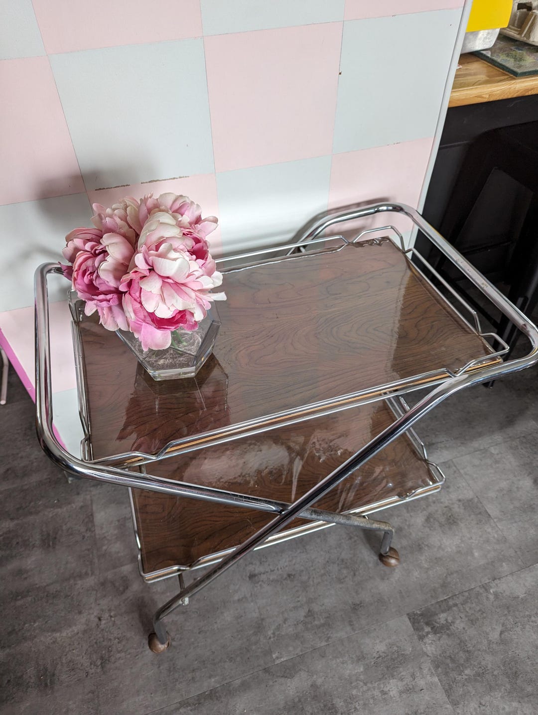 Vintage Mid-century Dinette Bar Cart Serving Cart Tray Trolley From the ...