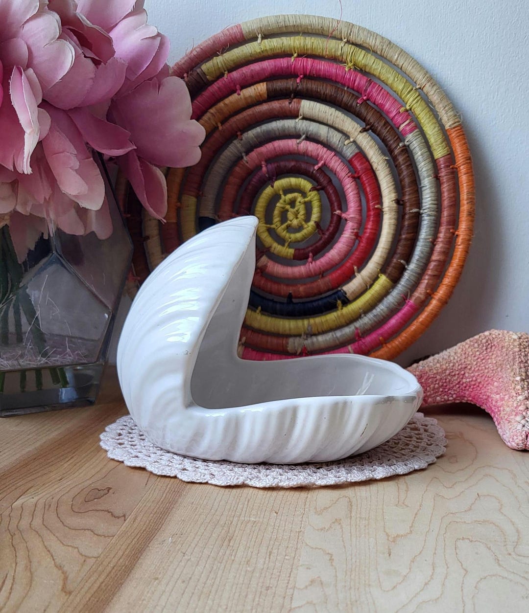 Vintage Scallop Shell Ceramic Dish. Seafood Serving Dish. White Clam ...