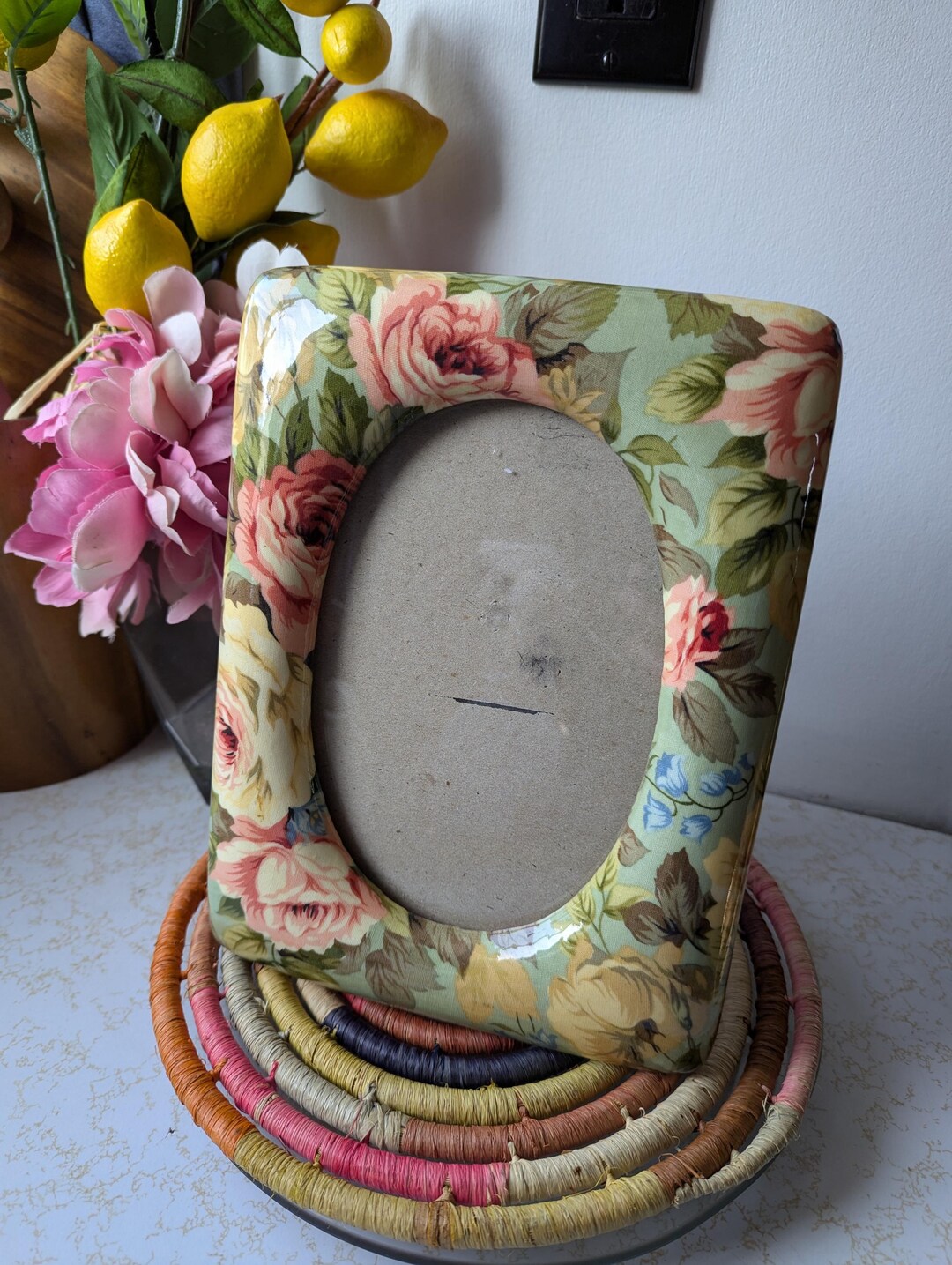 Vintage 1990s Floral Oval Picture Frame Victorian Coquette Style Roses ...