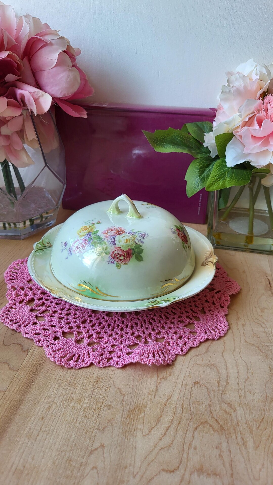 Porcelain Green Roses Butter Dish Germany Kitchen Ware Table Ware ...