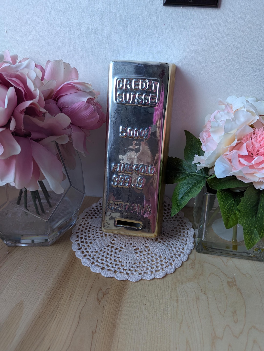 Vintage Ceramic Gold Coin Bank Gold Bar Savings Bank Made in Taiwan ...