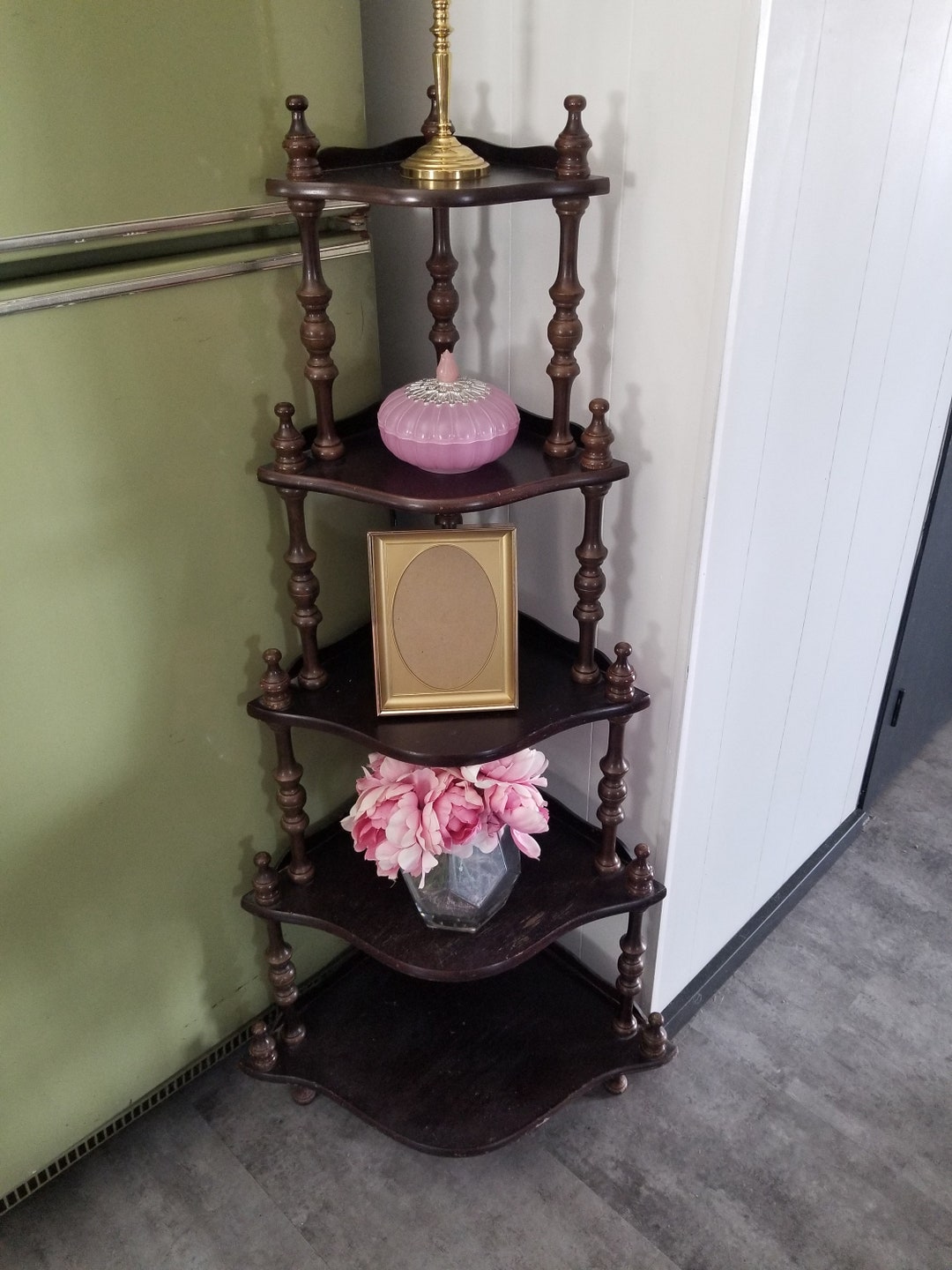 Vintage Solid Walnut Spindle Corner Shelf 5 Tiers - Etsy