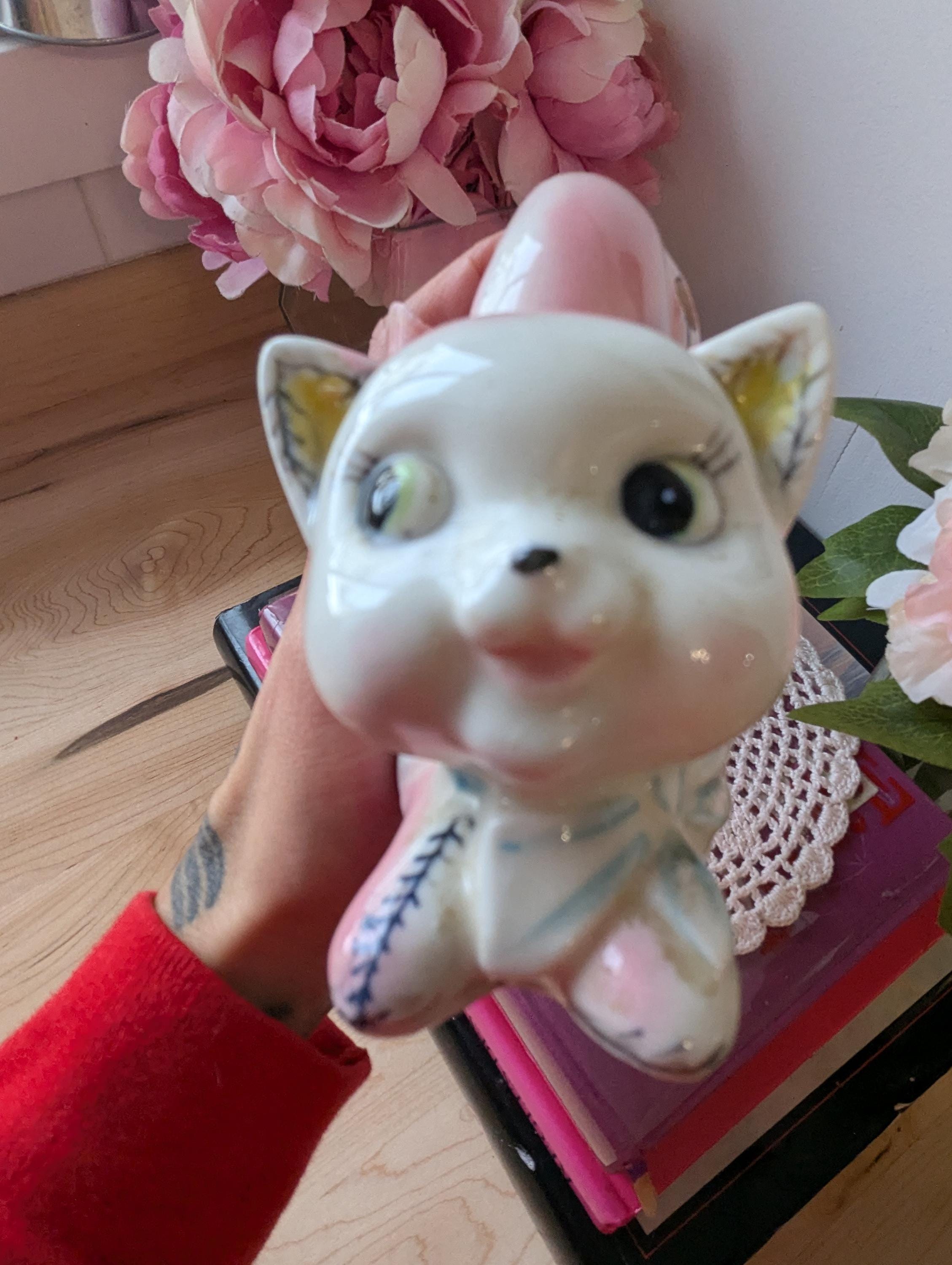Vintage Kitsch Japan Pink Cat Arch Back Pottery - Etsy