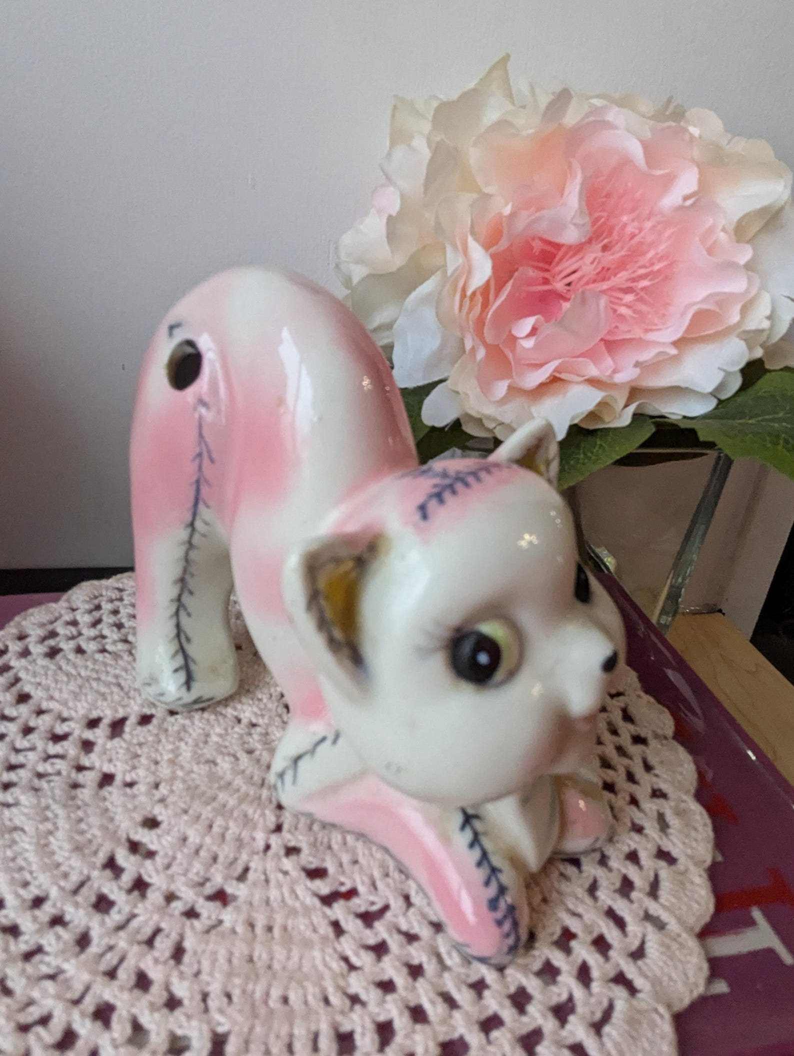 Vintage Kitsch Japan Pink Cat Arch Back Pottery - Etsy