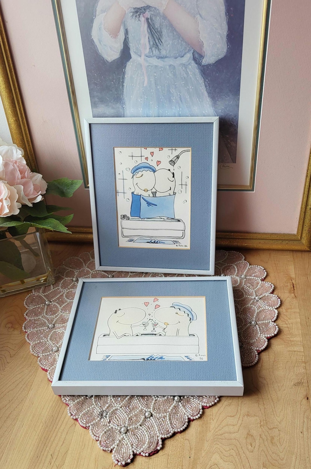 Vintage 1986 Small Pair of Bathroom Mordicus Lovers Couple Frames Wall ...