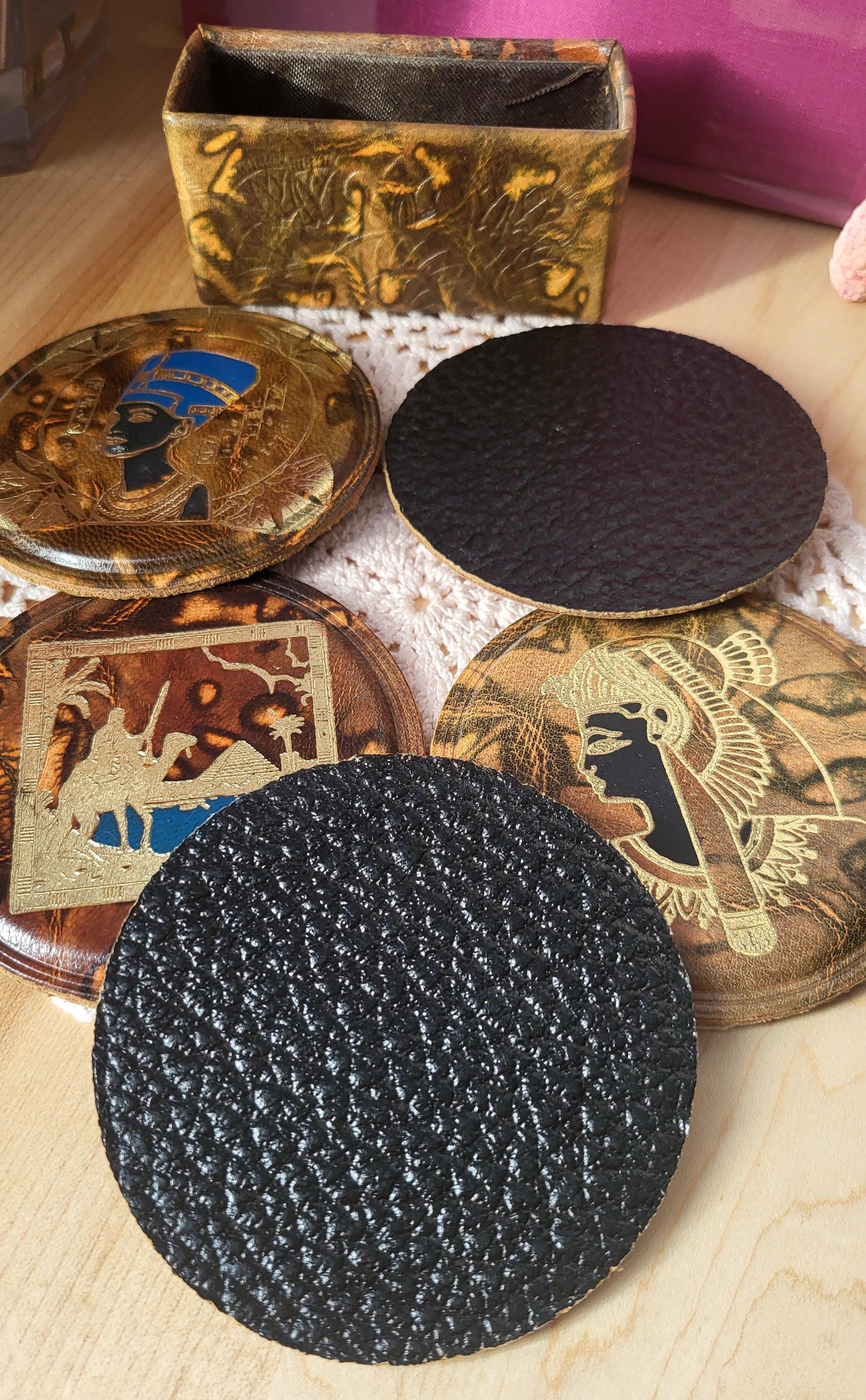 Vintage Egyptian Camel Leather Coaster. Set of 5, Nefertiti, Pharaoh ...
