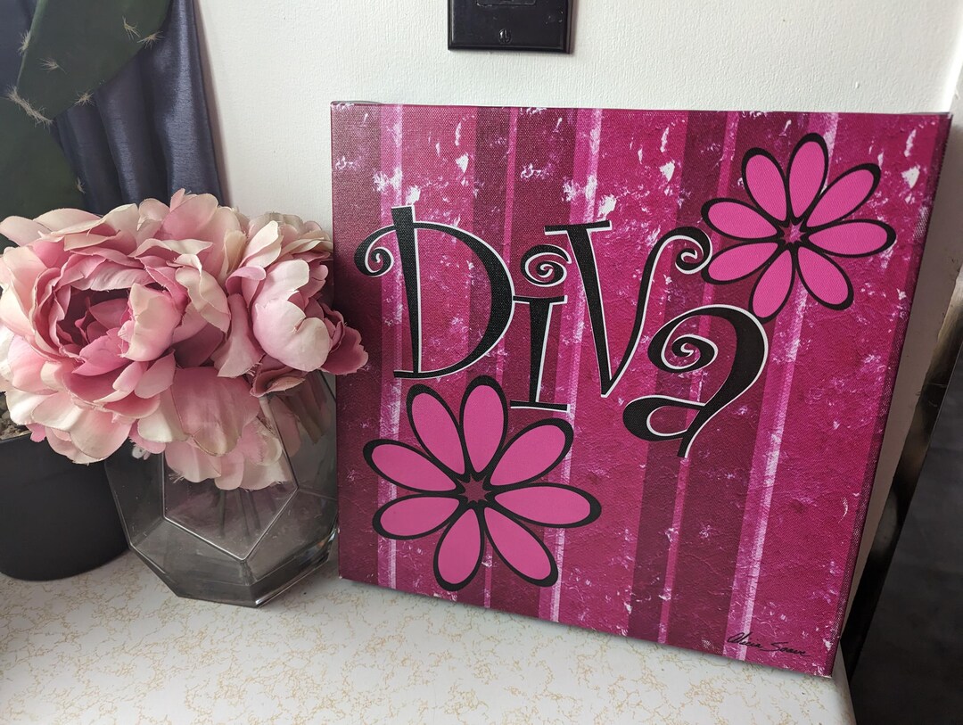 Vintage Y2K Wall Hanging Diva Girl Decor Flowers Signed by Alicia Soave ...